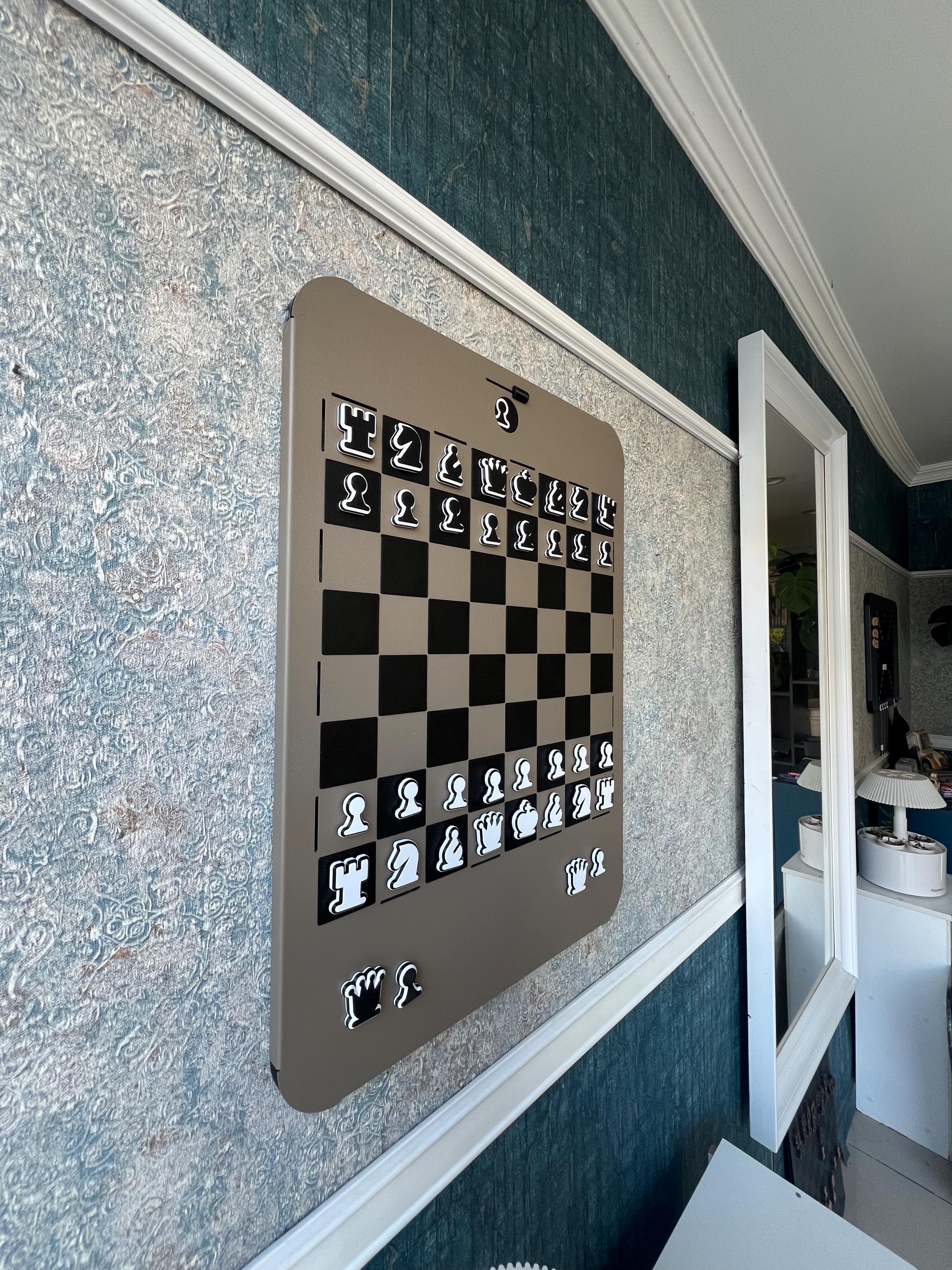 Big Metal Wall Chess Set Wertical Metal Wall Game. Chess Wall Decor ...