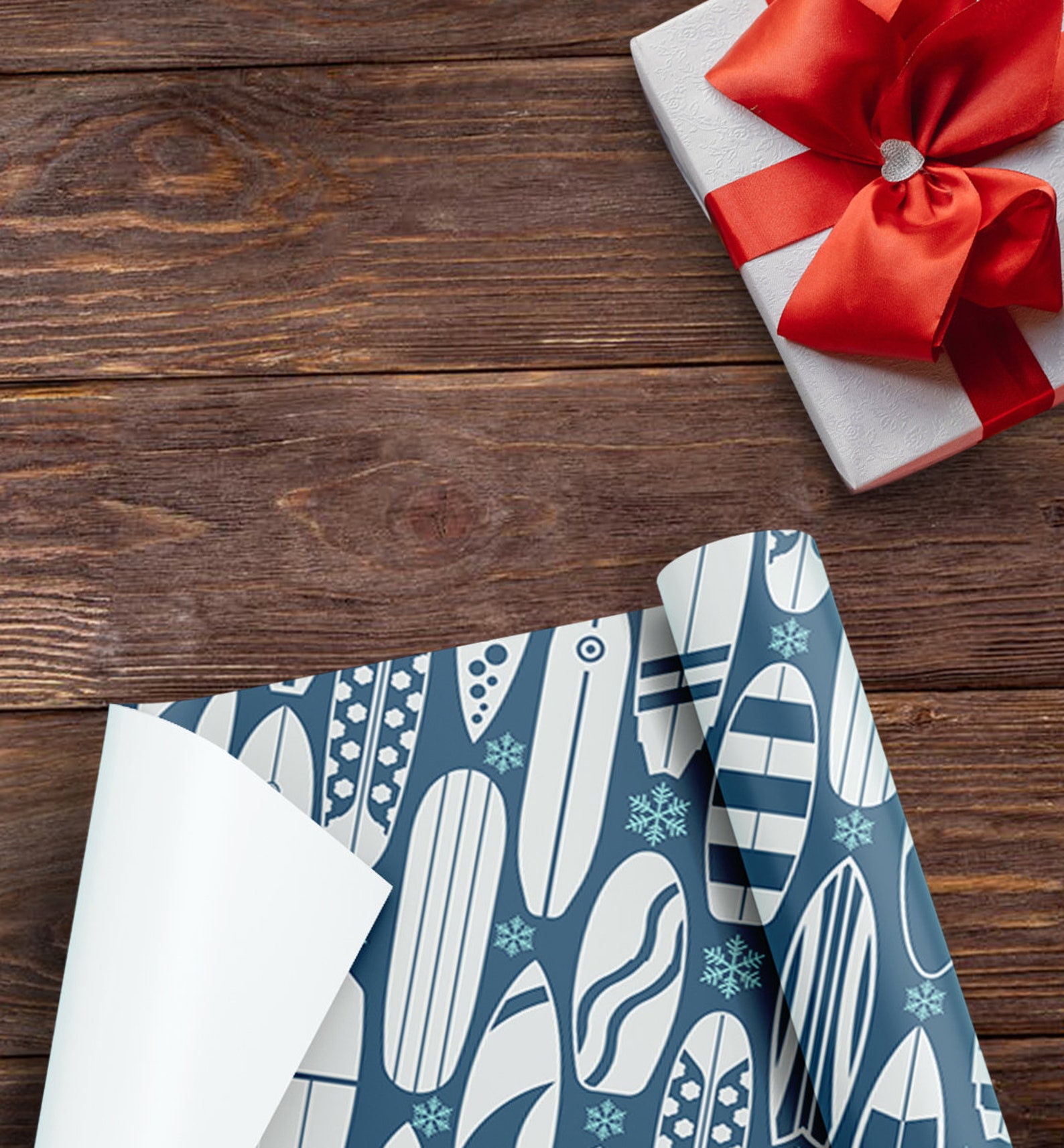 Surfing Snowflakes Wrapping Paper, Ocean Christmas Gift Wrap ...