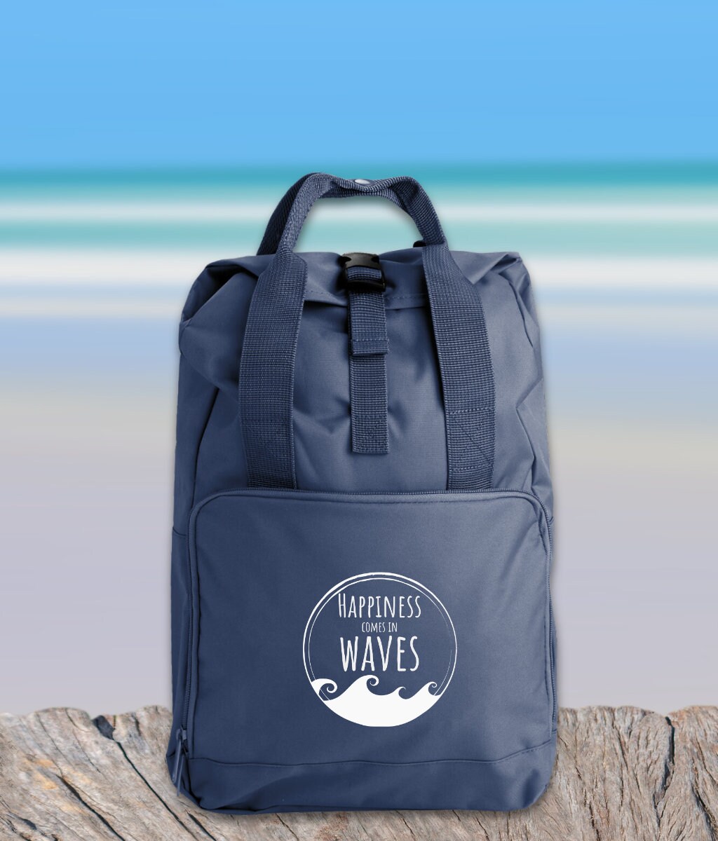 Beach Backpack, Beach Bag, Happiness Comes in Waves Roll-top Backpack ...