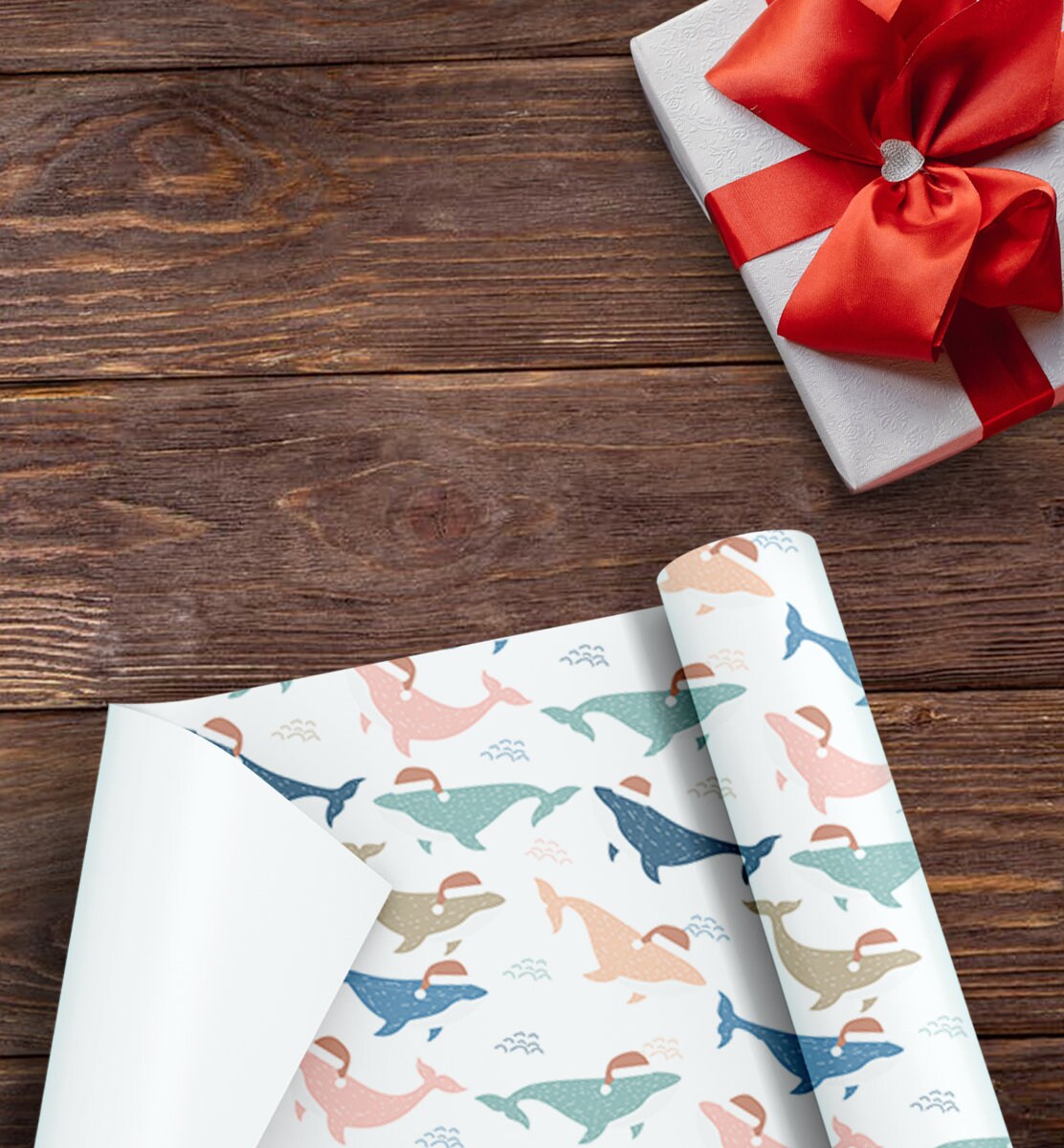 Jolly Whales Christmas Wrapping Paper: Eco-friendly Recyclable Gift ...