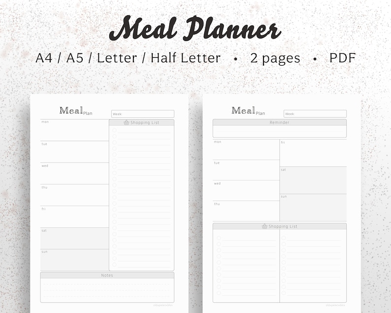 PRINTABLE Meal Planner Templates Filofax A5 Organiser Kikki K Large ...