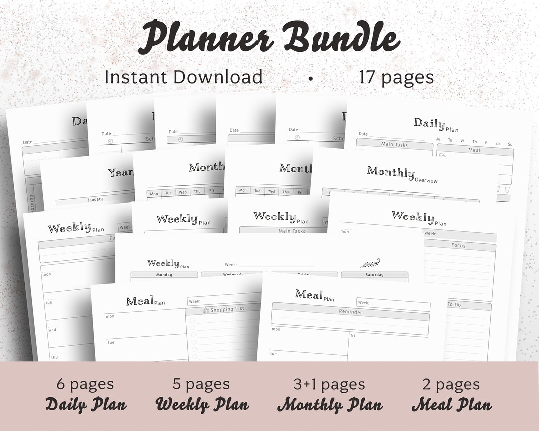 PRINTABLE Planner Bundle Templates Daily Weekly Monthly Year and Meal ...