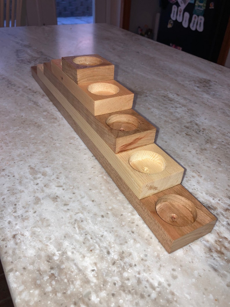 Handmade Wood Wild Cherry & Pine Tealight Menorah: Hanukkah Candle ...