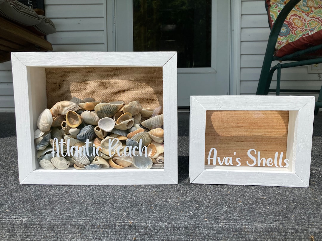 Personalized Seashell Display Box: Pine Wood Shadow Box, Beach Decor - Etsy
