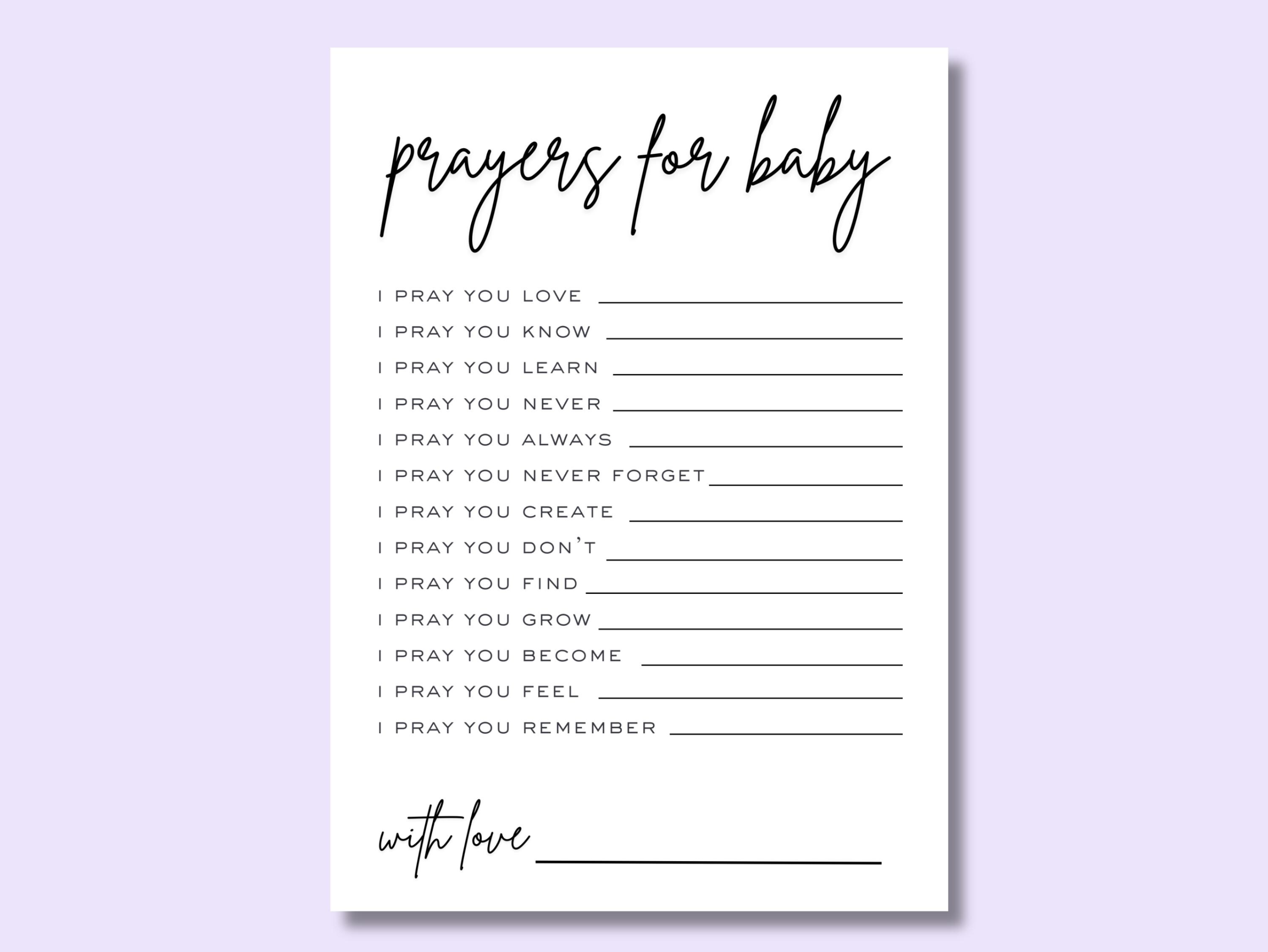 Prayers for Baby Printable Baby Shower Prayer Card Activity ...