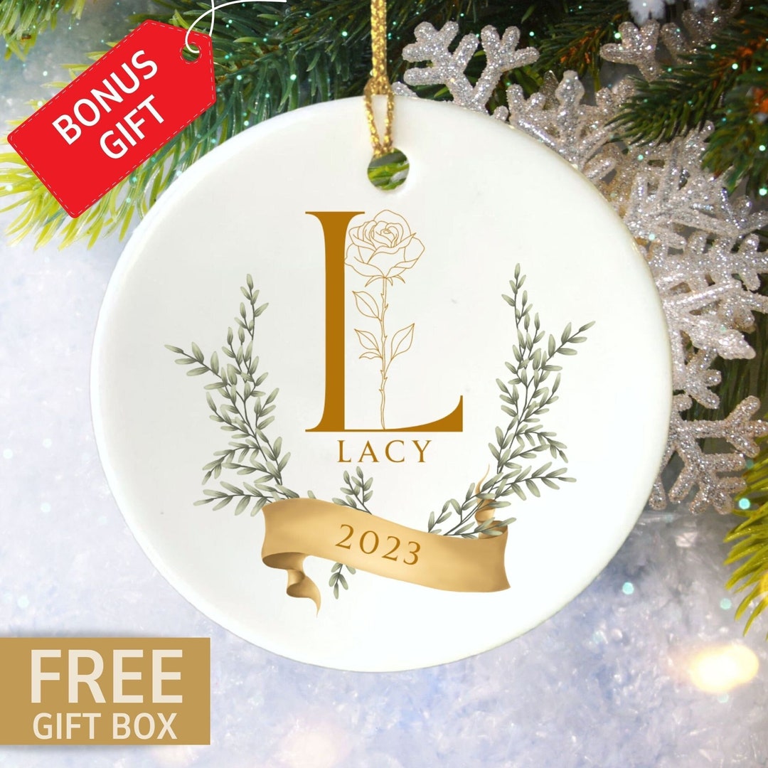 Personalized Birth Flower Ornament Gift, Monogram Christmas Ornament ...