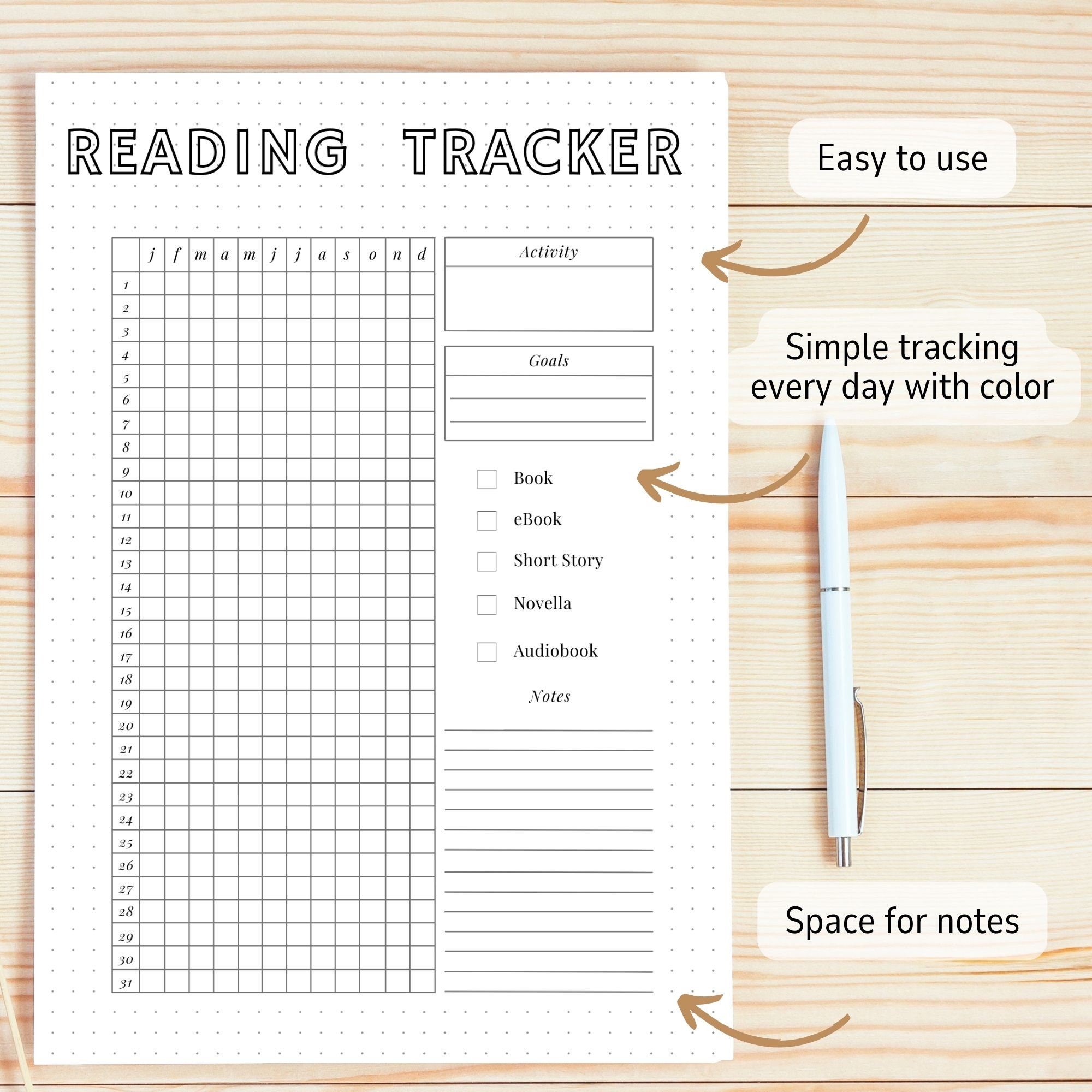 Reading Tracker Printable Bullet Journal, Reading Log, Book Review ...