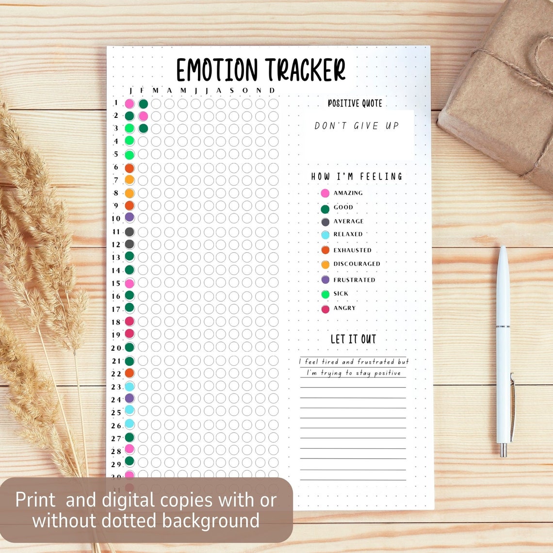Emotion Tracker Bullet Journal, Printable Anxiety Tracker, Custom ...