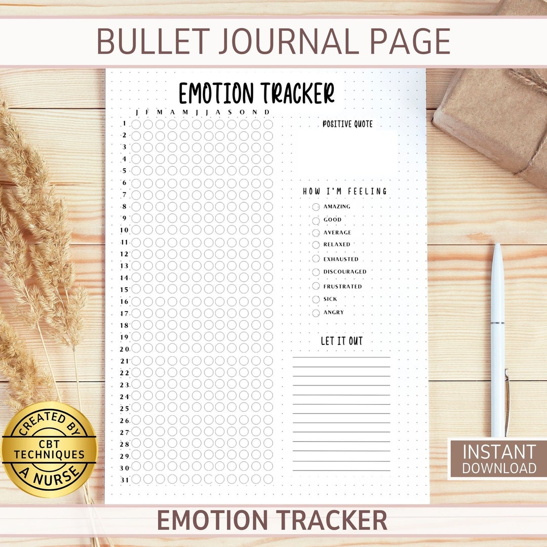Emotion Tracker Bullet Journal, Printable Anxiety Tracker, Custom ...