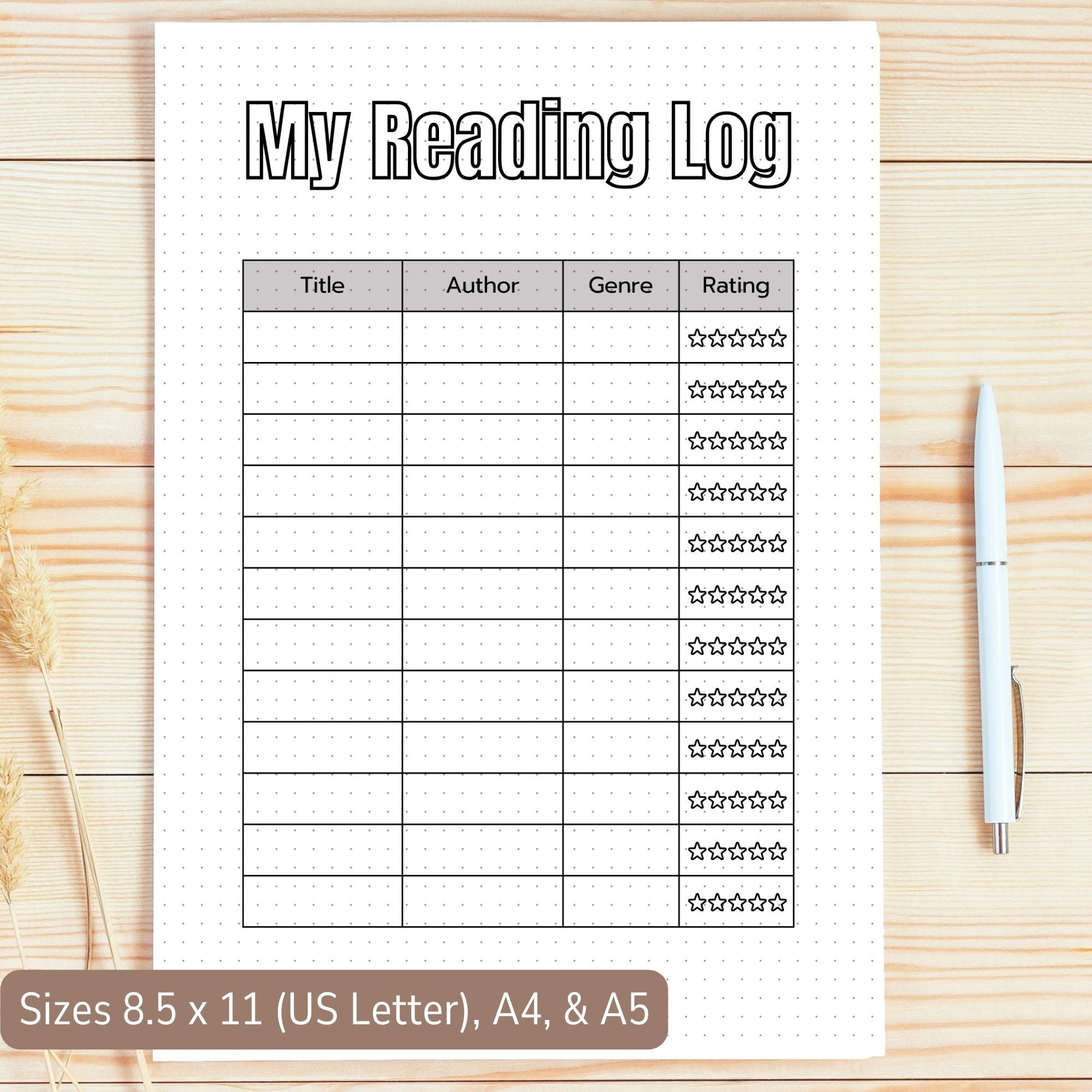 Reading Tracker Printable Bullet Journal, Reading Log, Book Review ...