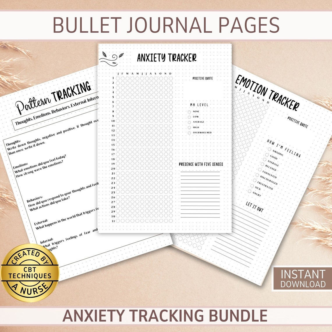 Printable Bullet Journal Pages Anxiety Tracker Bundle, 2024 Bullet ...