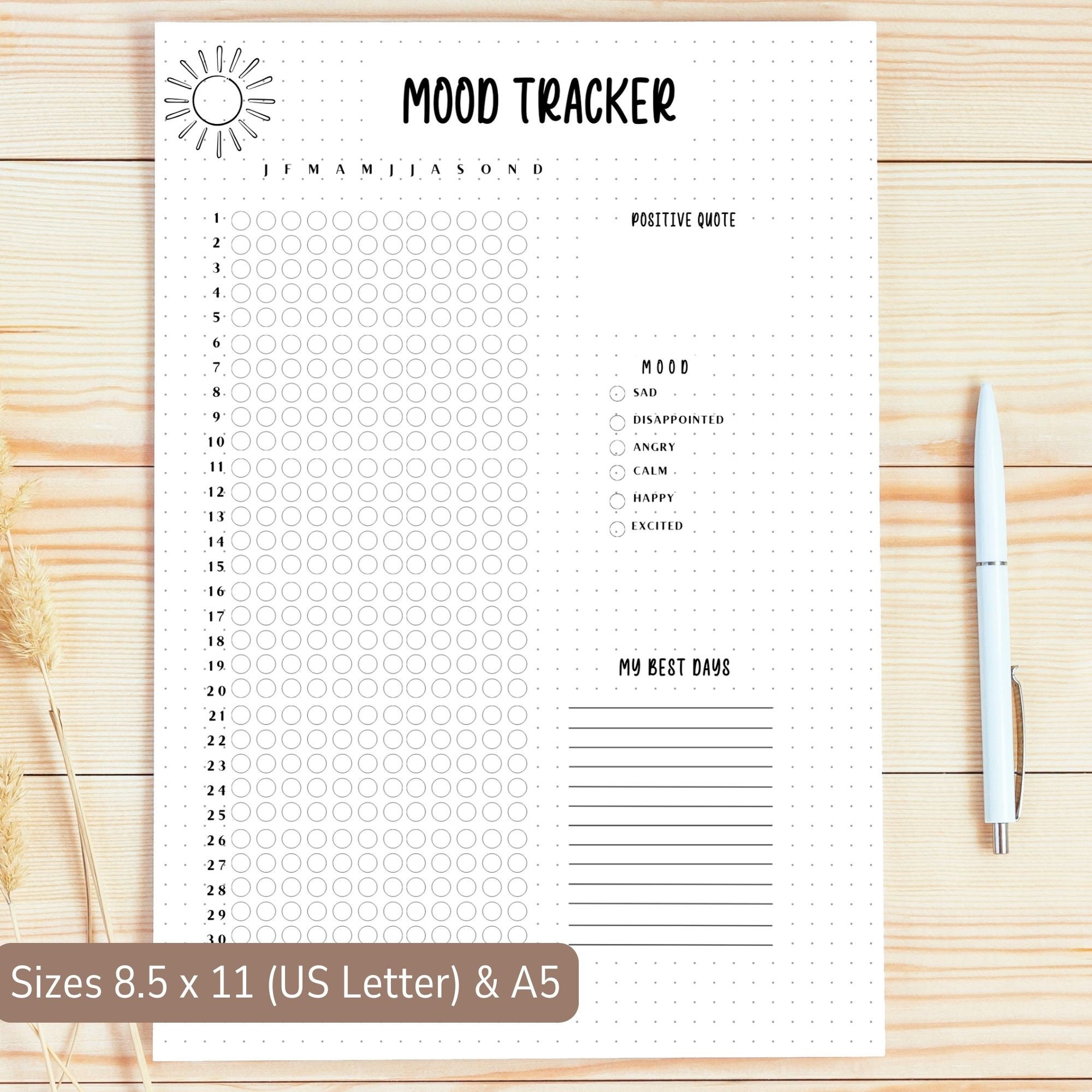 Printable Bullet Journal Pages Anxiety Tracker Bundle, 2024 Bullet ...