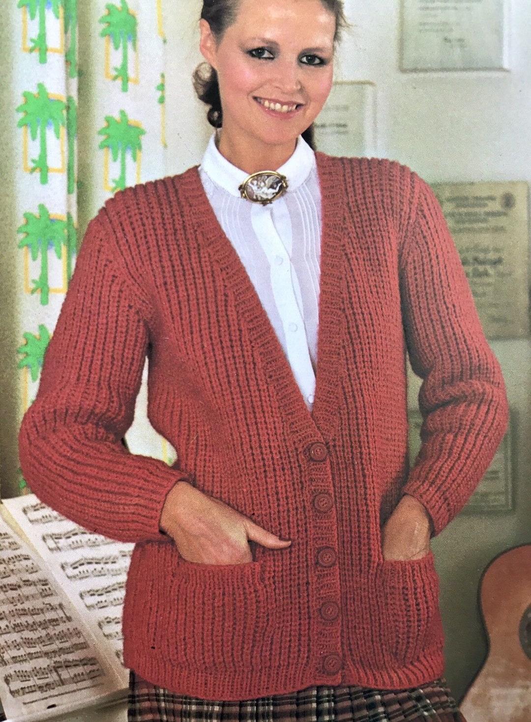 Ladies Fishermans Rib Knitting Pattern Chunky Cardigan Knitting Pattern ...