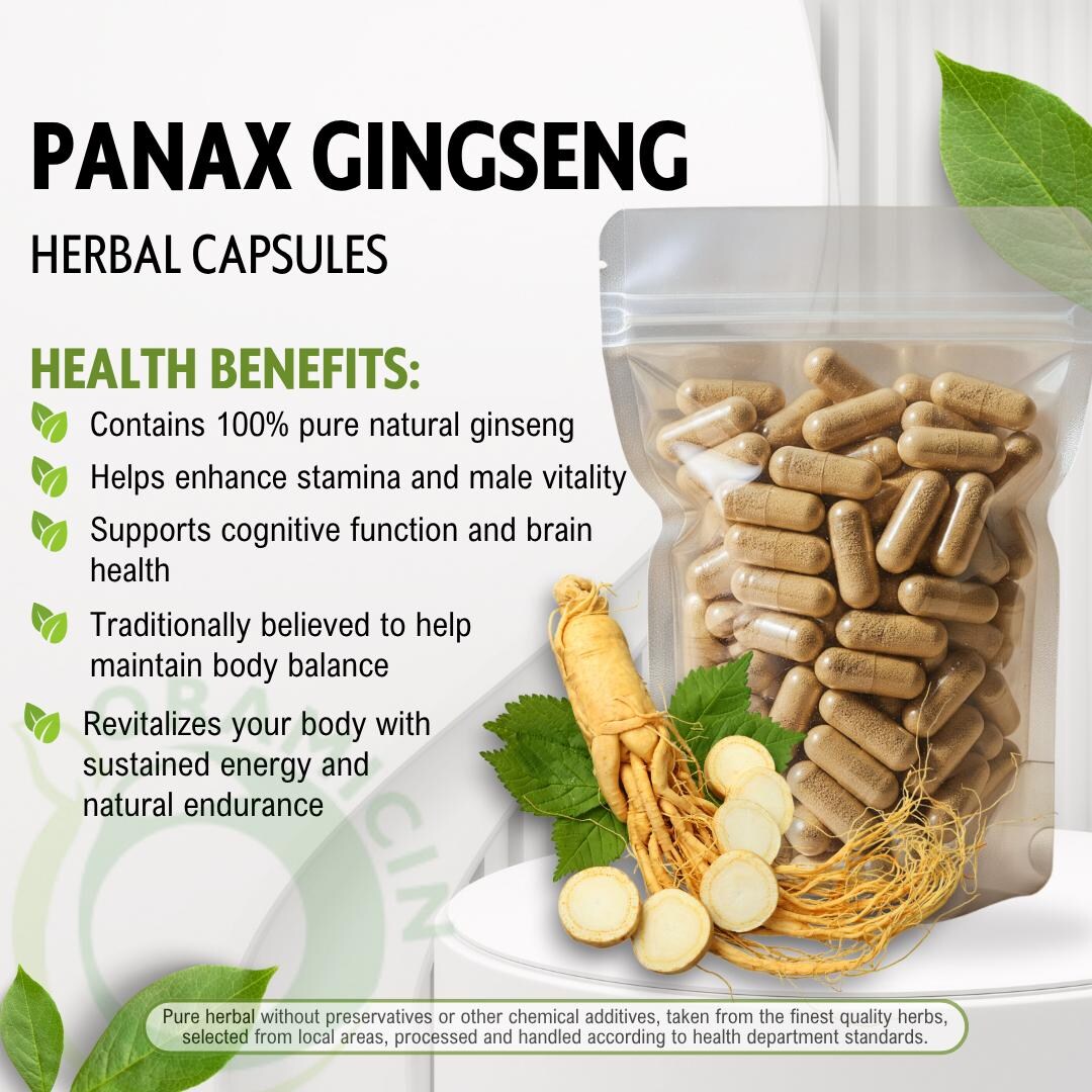 100 Capsules Panax Ginseng 600mg Herbal Capsules All Fresh Natural ...