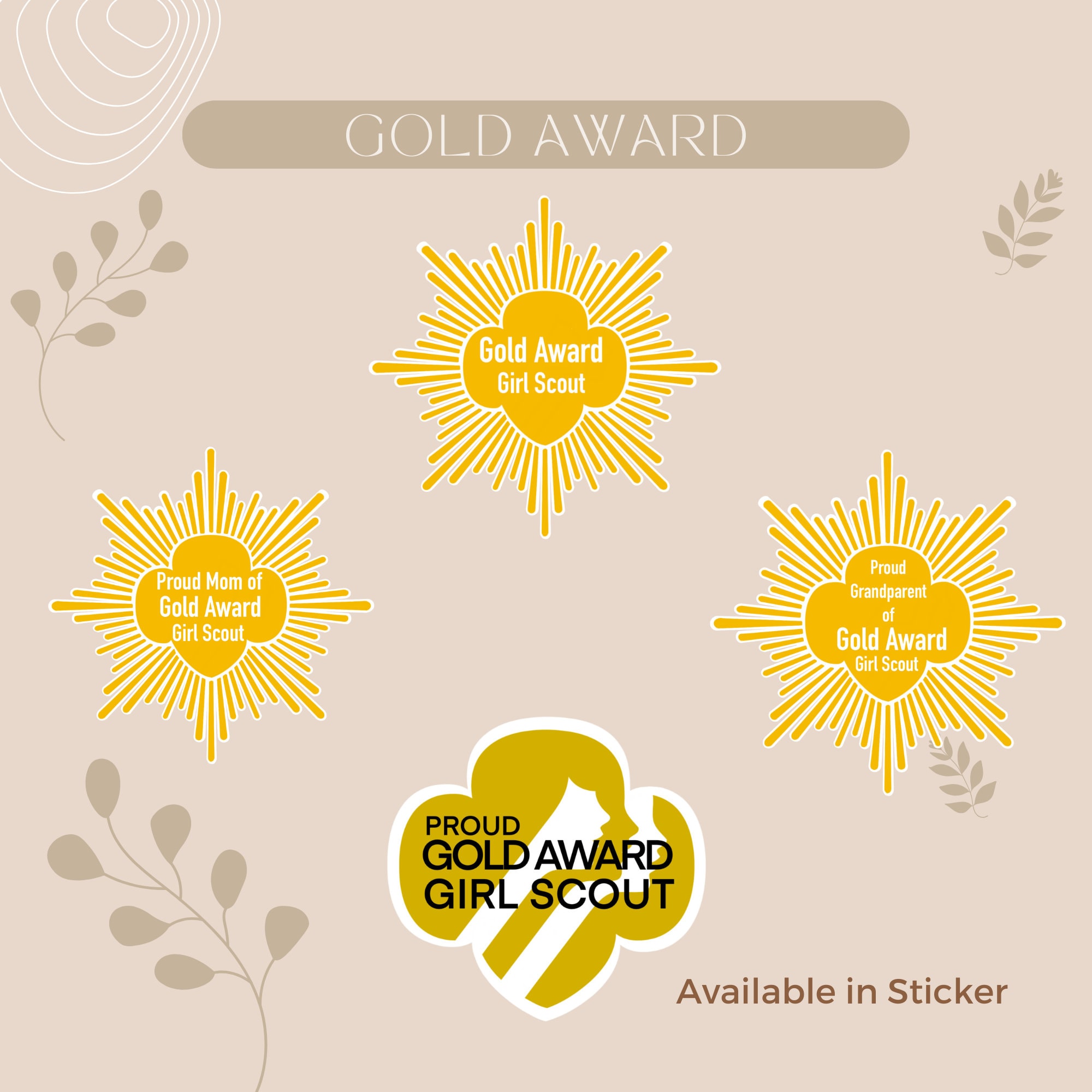 5 Trefoil Gold Award Girl Scout Sticker for Car, Water Bottle, Laptop ...