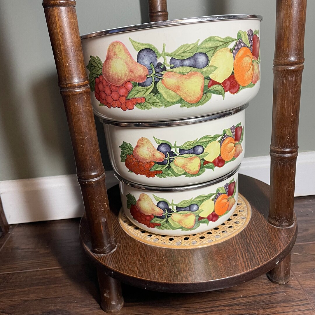 Vintage Regency Enamel Fruit Stackable Bowls Set of 3 - Etsy