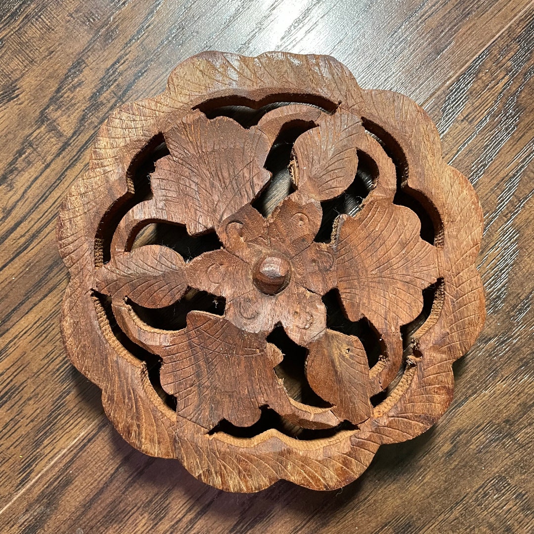Vintage Knobler Teak Wood Hand Carved Trivet Made in India - Etsy