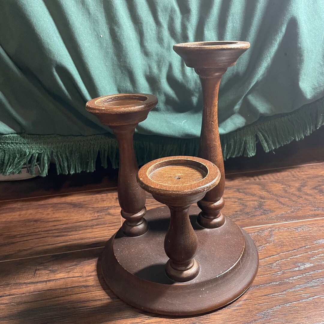 Vintage MCM Wooden Candle Holder - Etsy