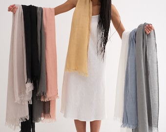 Natural Linen Scarf Pure Linen Trending Item Fringed Scarf - Etsy