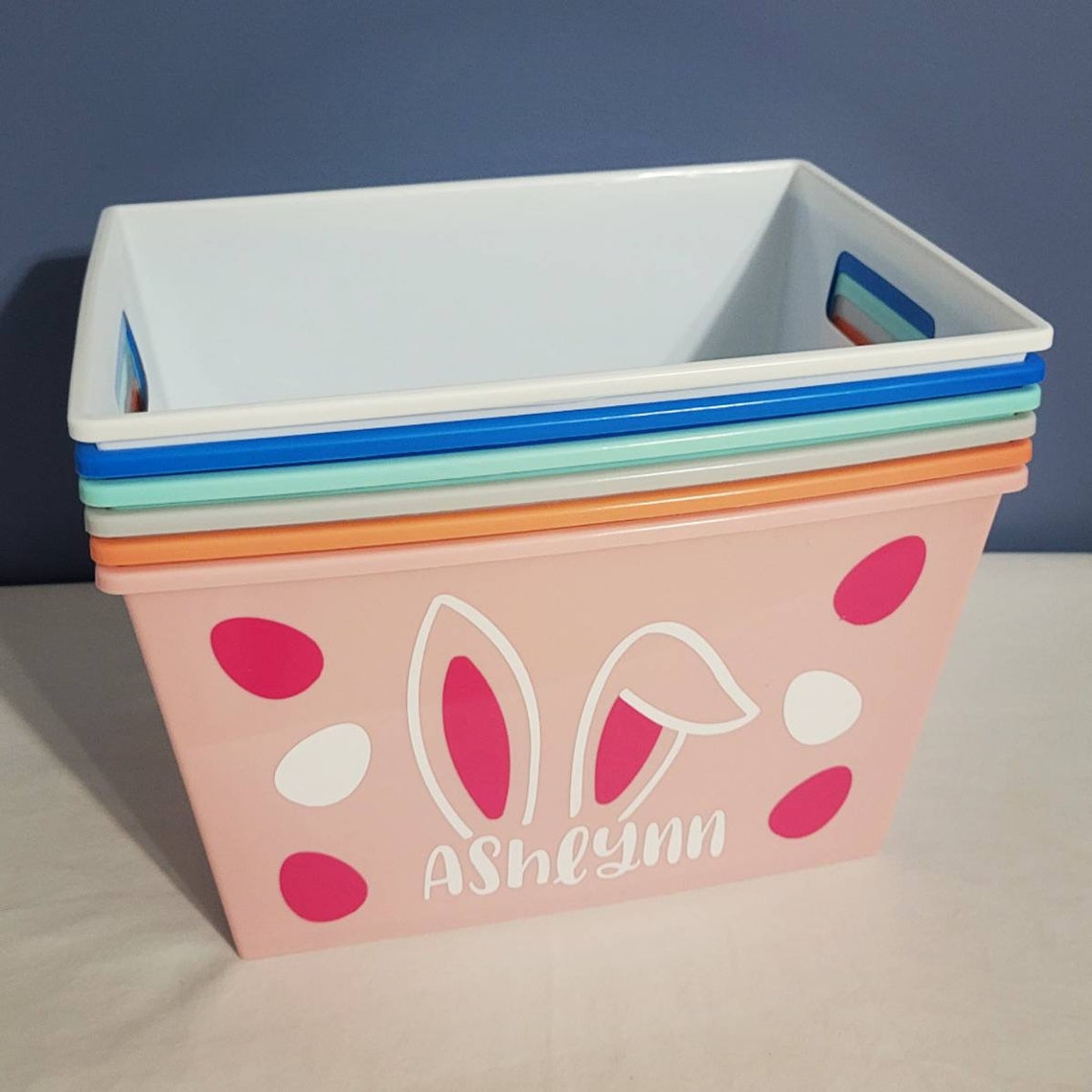 Personalized Bunny Egg Easter Plastic Bins/containers/basket - Etsy
