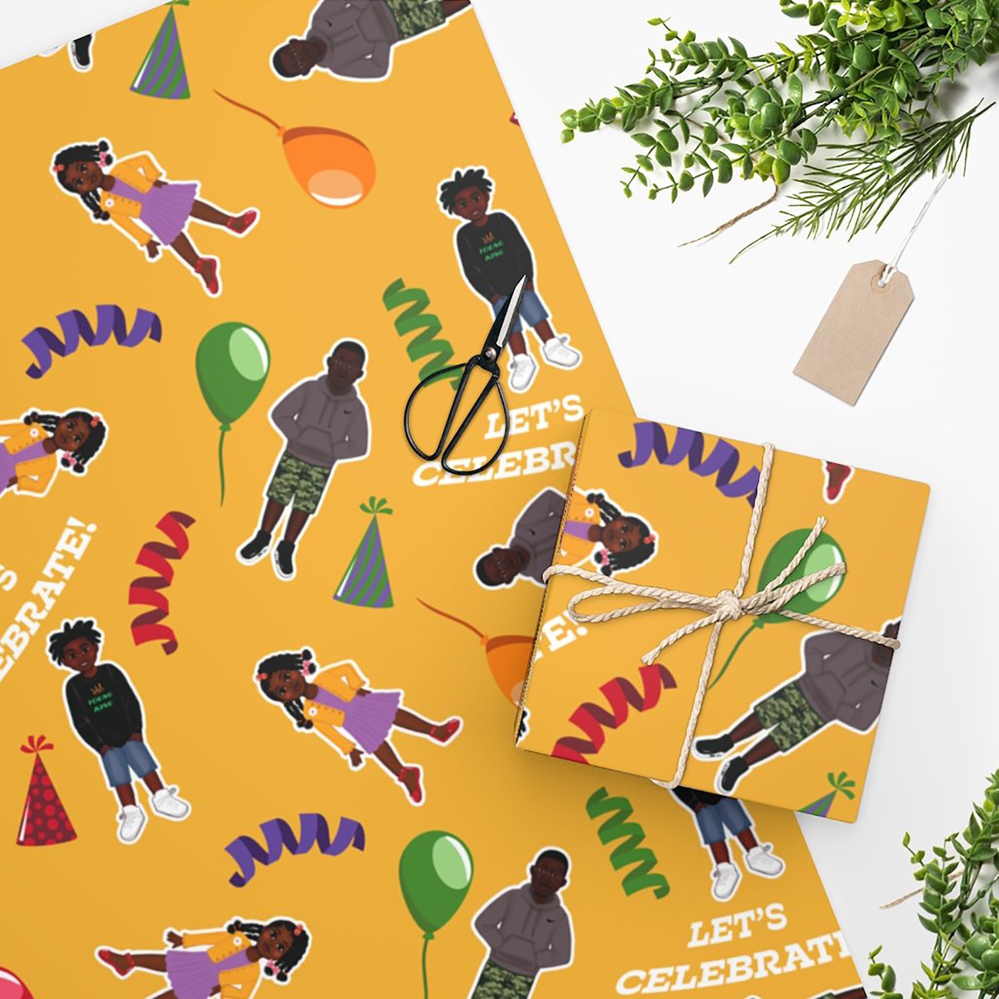 African American Kids Wrapping Paper, Cute Wrapping Paper, Colorful Box ...