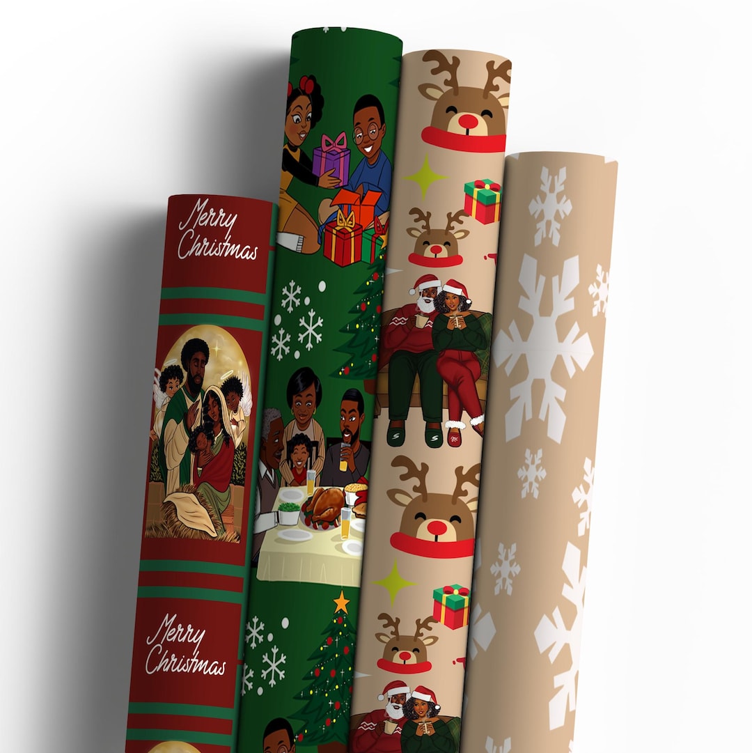 Home for the Holidays Gift Wrap – Black Santa, Mrs. Claus, Black Elves ...