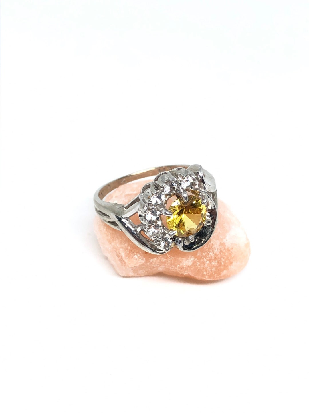 White Gold Canary Yellow Simulated Diamond Ring - Size 6.5 - Solid 10K ...