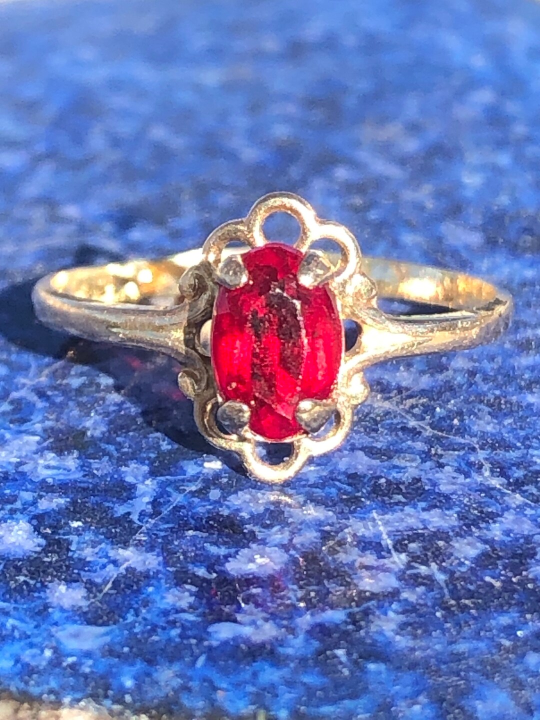 Dainty 10K Ruby Yellow Gold Estate Solitaire Ring - Size 2.5 - Solid 10 ...