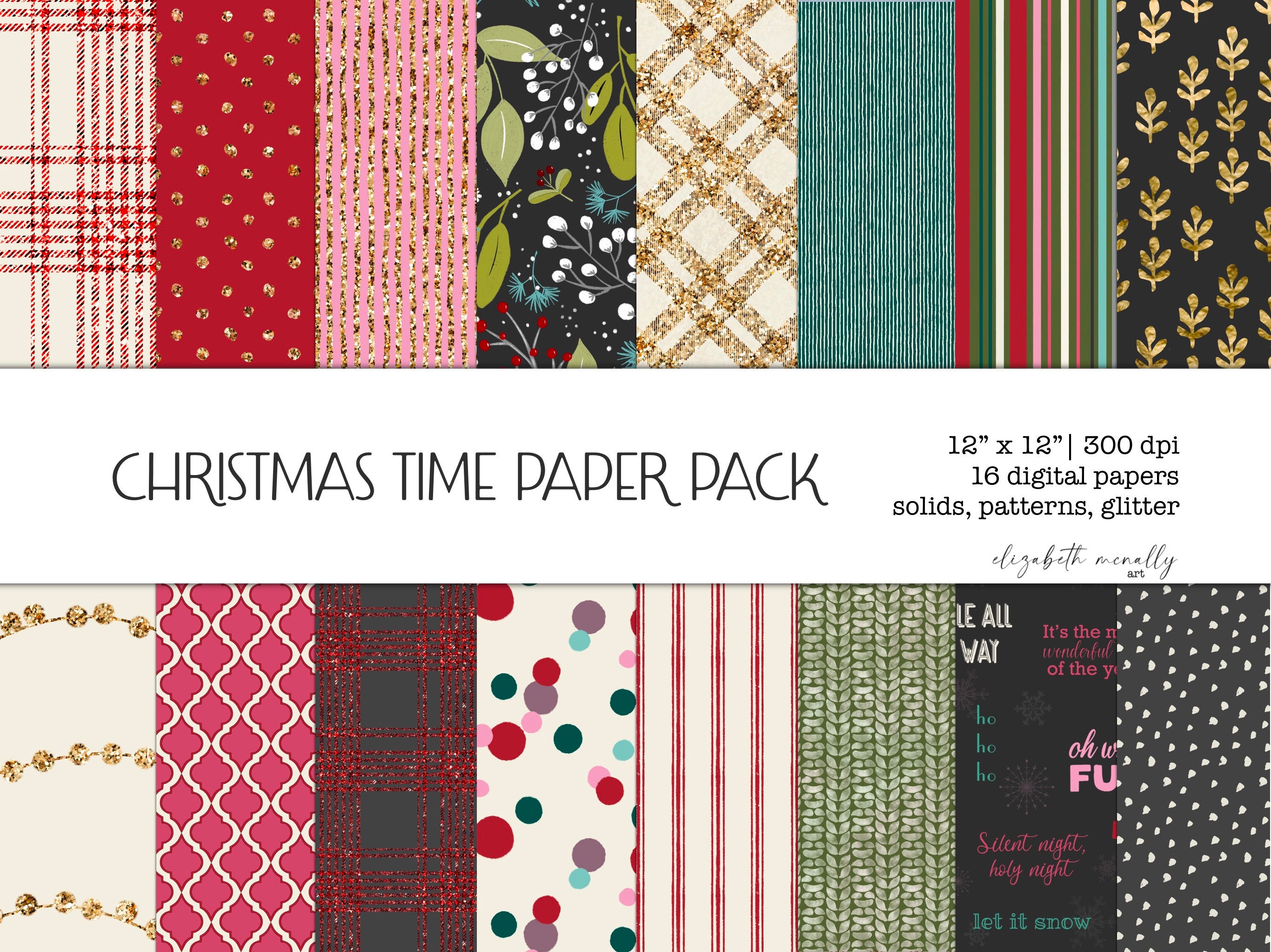 Christmas Digital Scrapbooking Paper, Instant Download, Hi-res, Digital ...