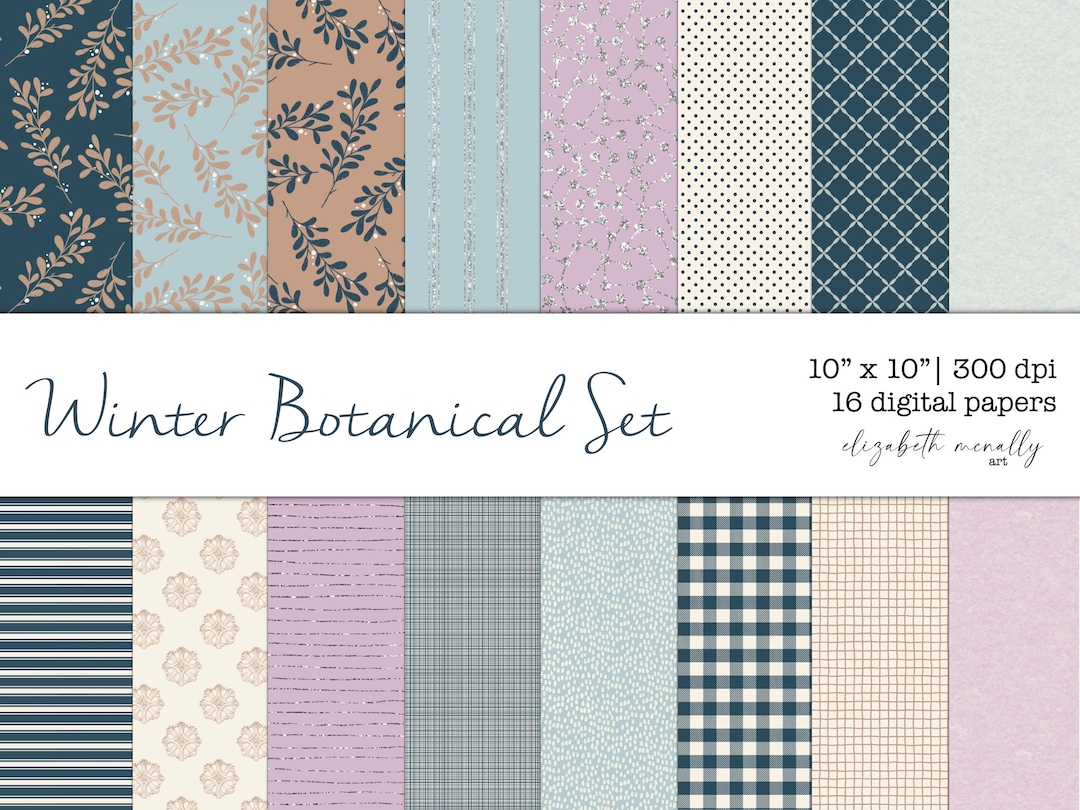 Winter Botanical Digital Scrapbooking Paper, Instant Download, Hi-res ...