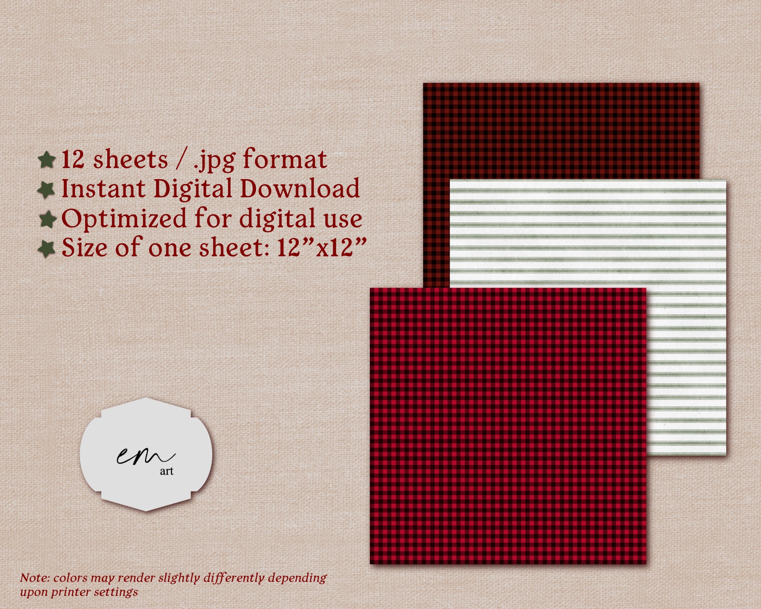 Country Christmas Cottage Digital Scrapbooking Paper, Instant Download ...