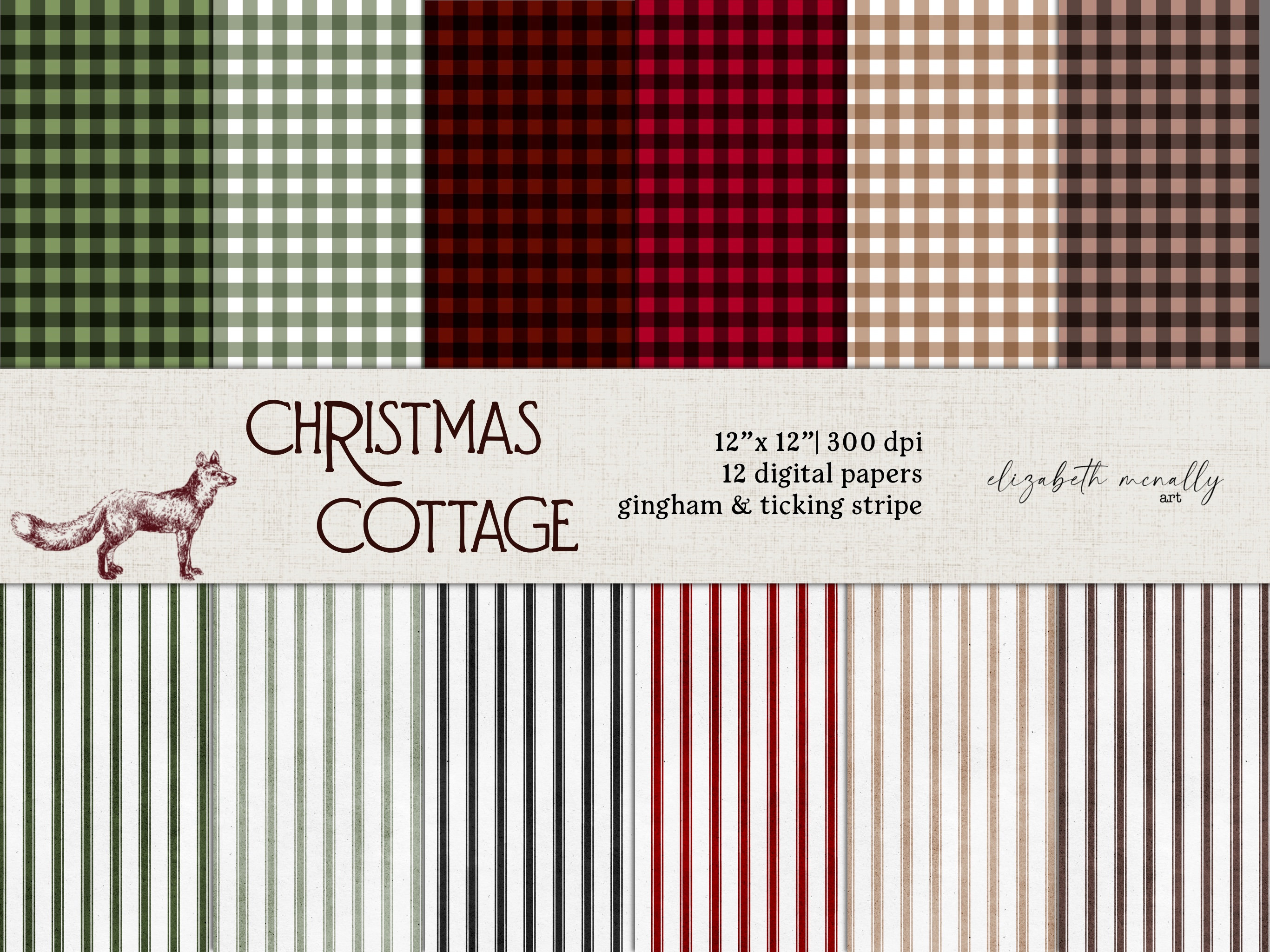 Country Christmas Cottage Digital Scrapbooking Paper, Instant Download ...