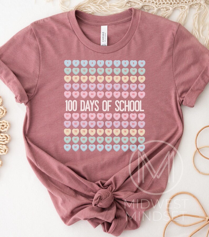 100 Days of School Shirt, 100 Hearts Shirt, Teacher Hearts Valentines ...