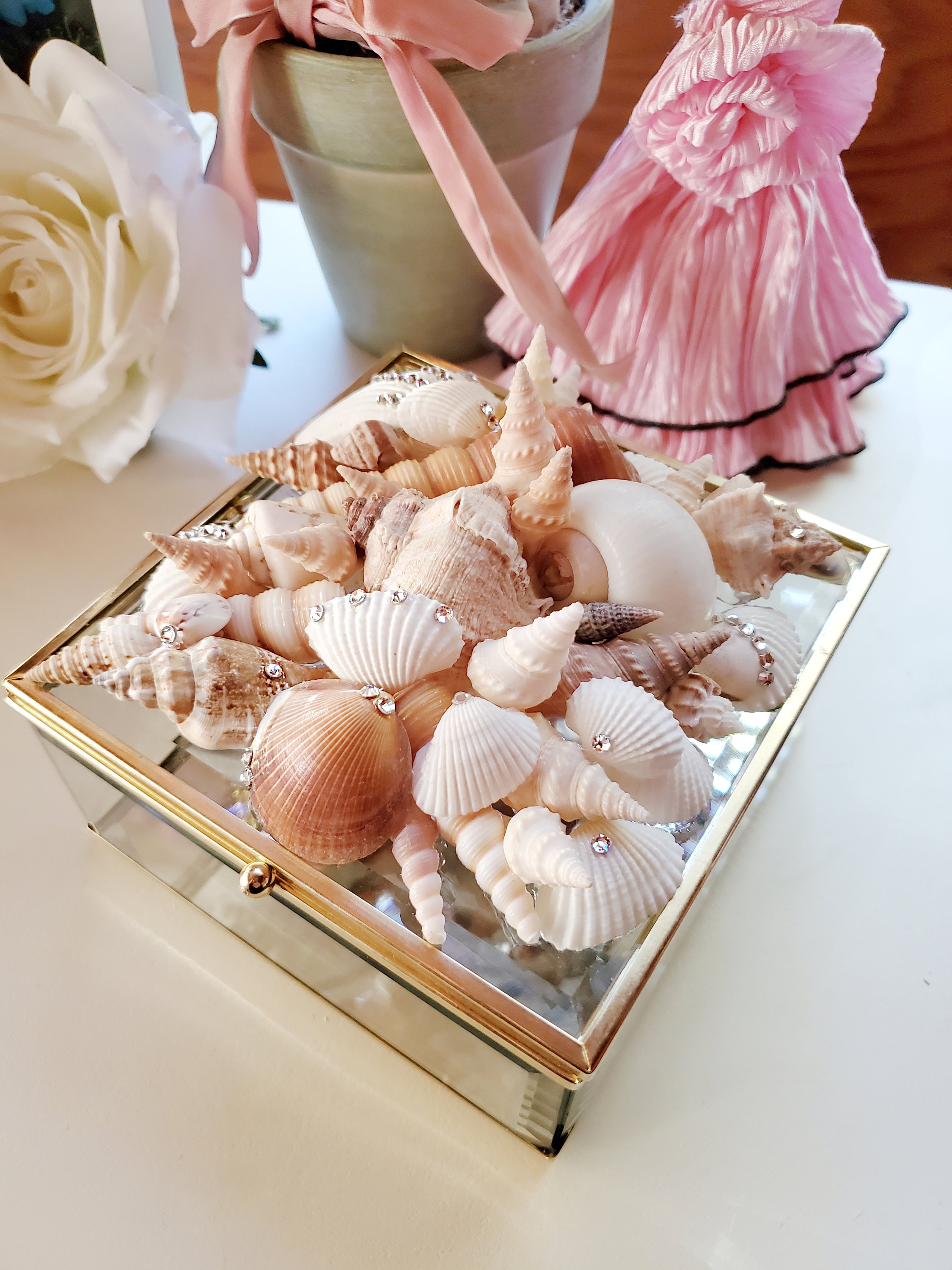 Glass Seashell Jewelry Box, Bling Shell Jewelry Box, Shell Trinket Box ...