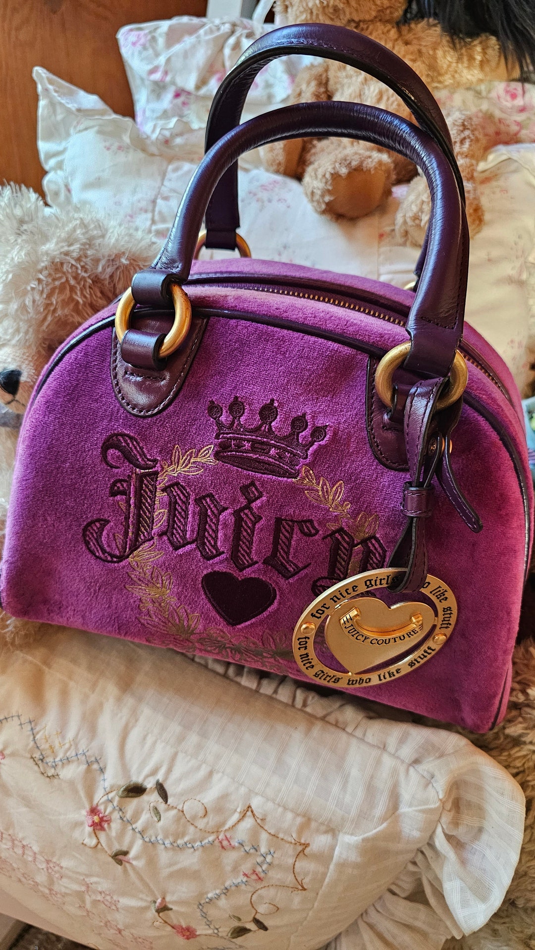 Vintage Juicy Couture Purse Bowler Bag Purple Purse Juicy Purse Y2k ...