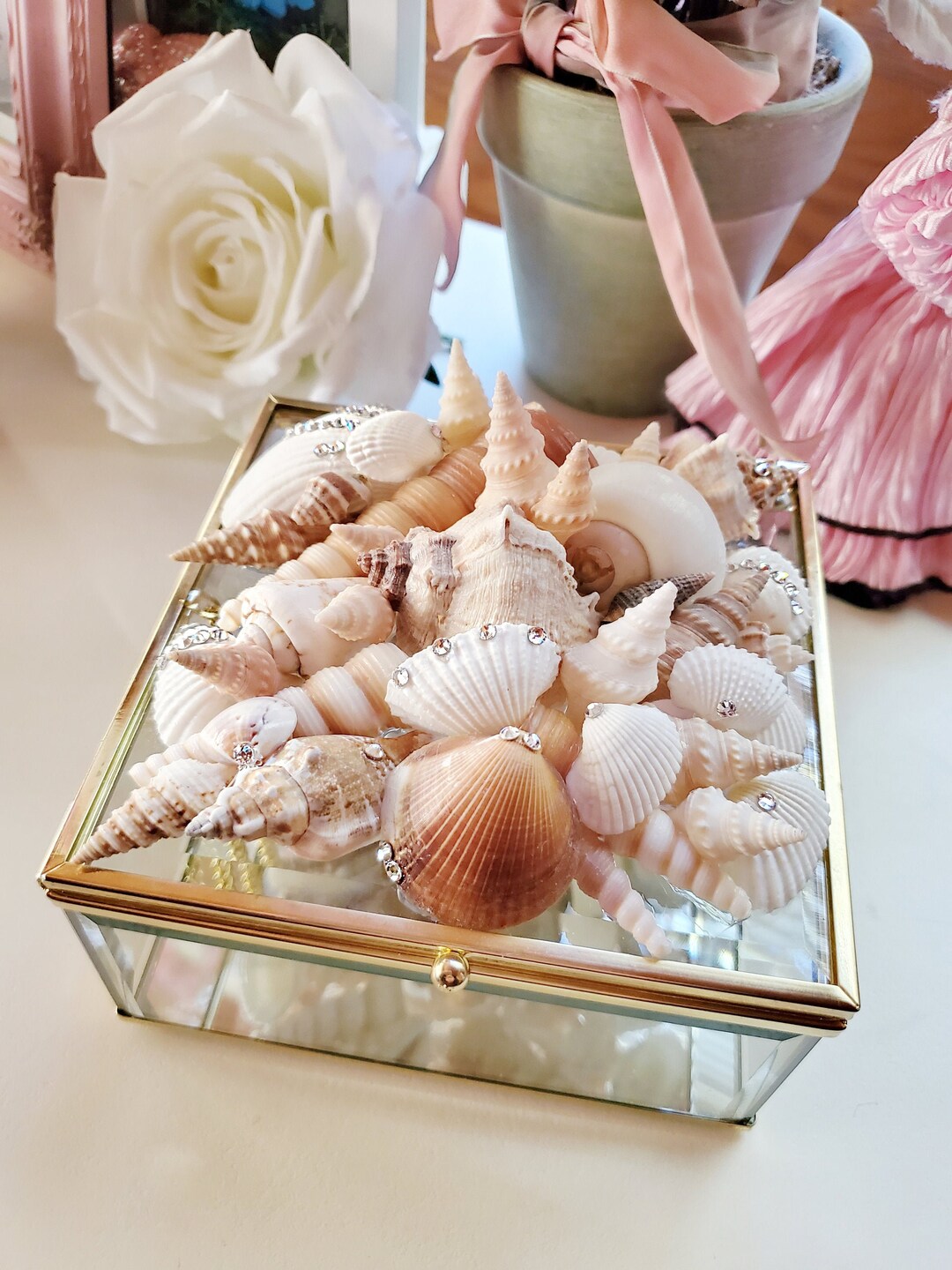 Glass Seashell Jewelry Box, Bling Shell Jewelry Box, Shell Trinket Box ...