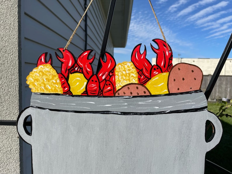 Crawfish Boil Pot Door Hanger and Bow Package, Hand Painted, With Chain ...
