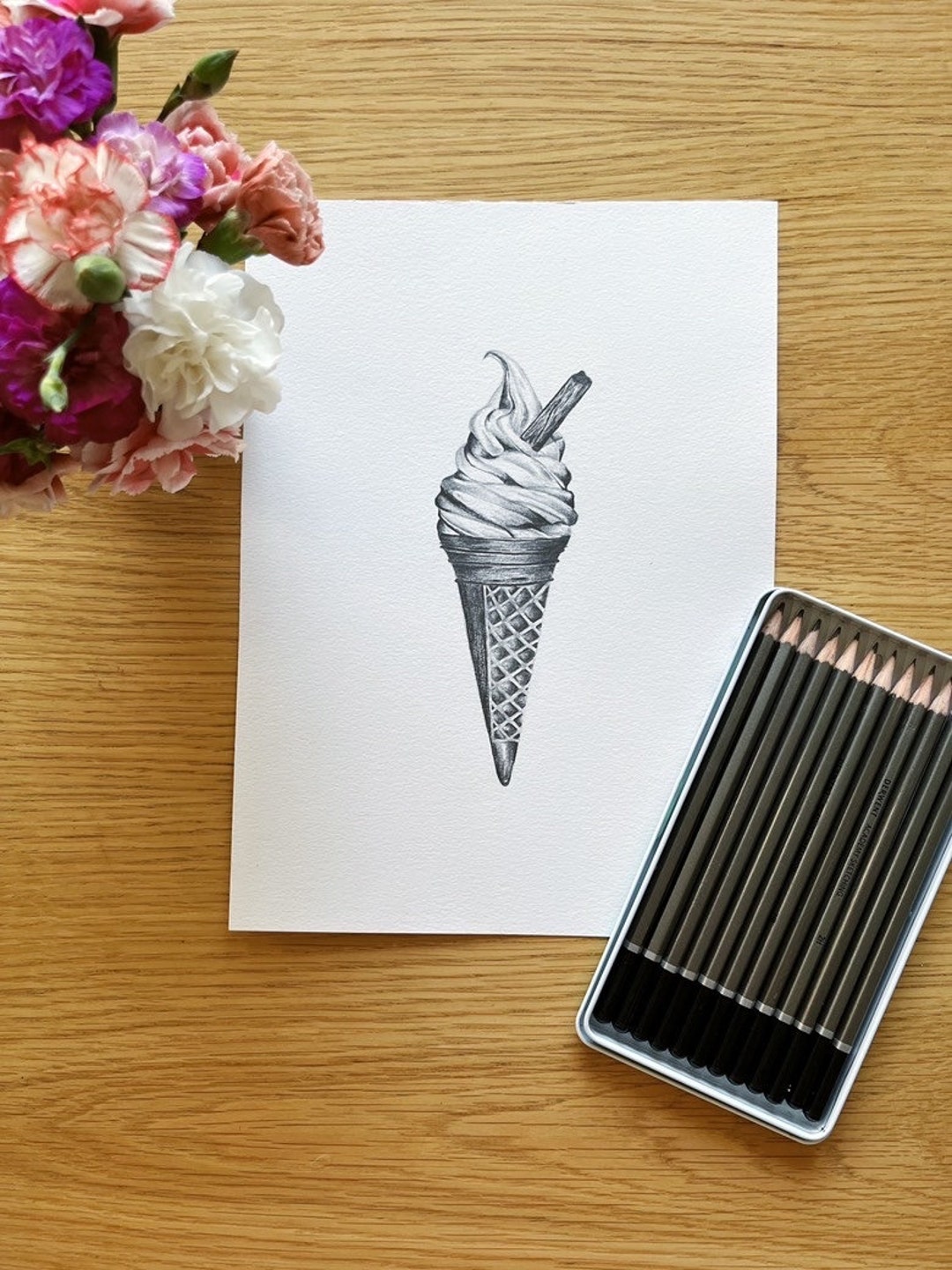 Tonal Pencil Ice Cream Drawing Print, Seaside, Food Wall Art, A4, A5 - Etsy