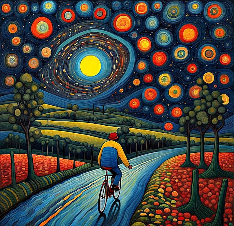 Bicycle Ride on Starry Night 2 - Etsy