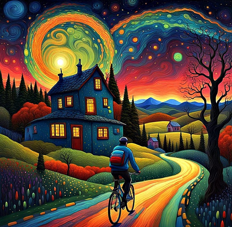 Bicycle Ride on Starry Night 5 - Etsy