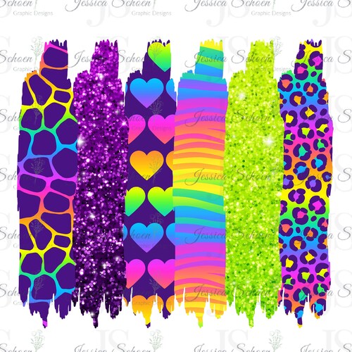 80s 90s Neon Brush Strokes PNG File Sublimation File Brush - Etsy