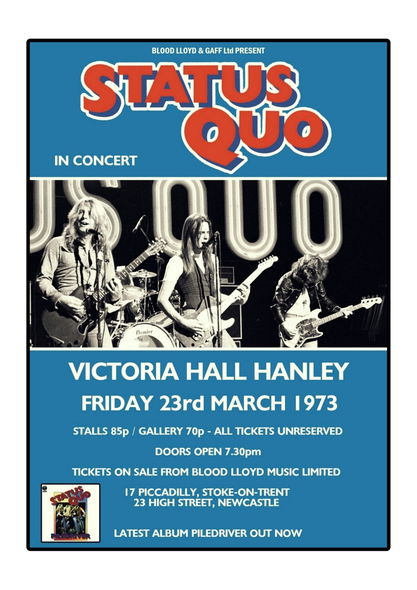 Status Quo Gig Poster Print Victoria Hall Hanley Classic | Etsy