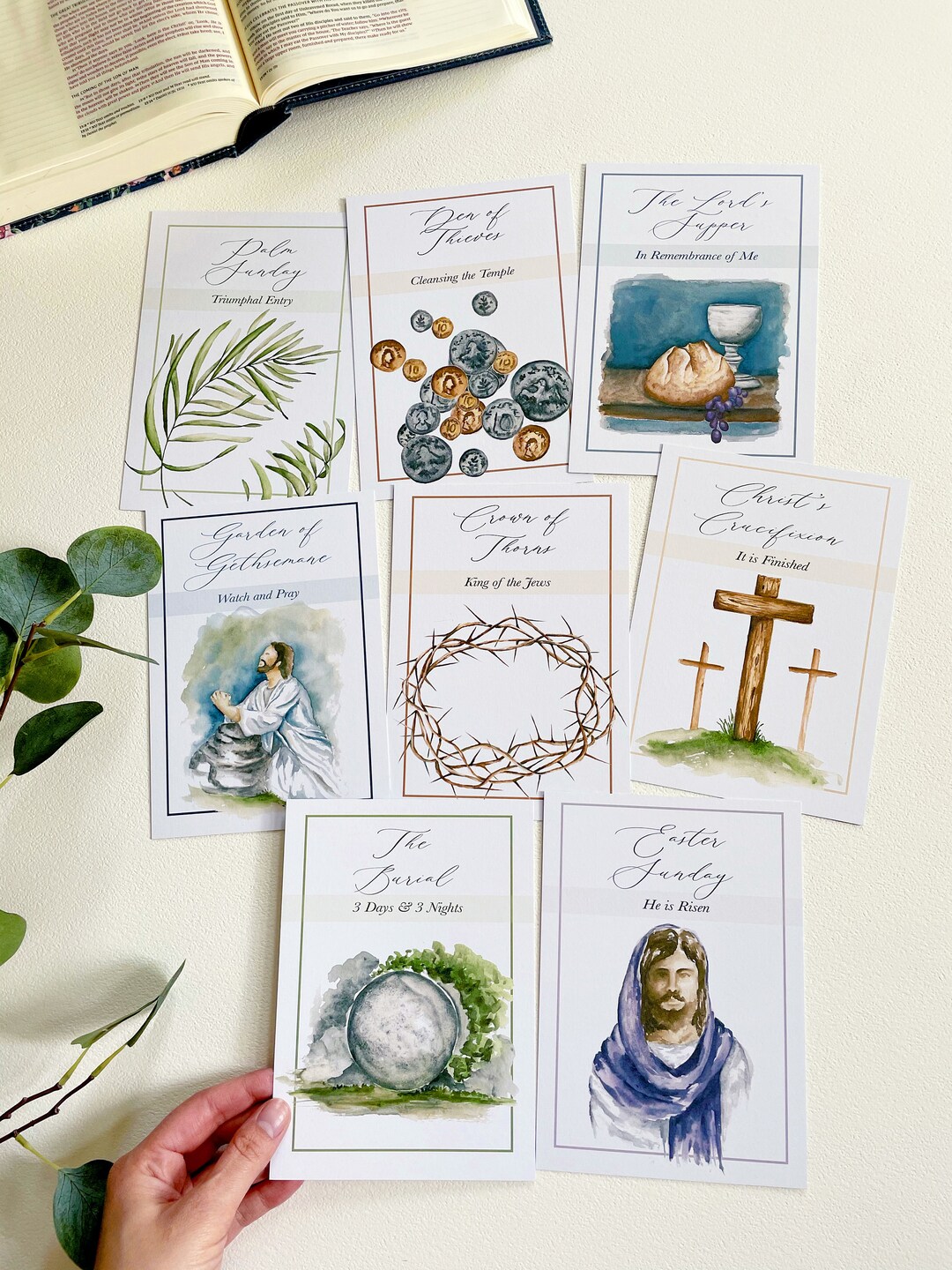 Easter Story 5x7 Cards, Holy Week Scripture Cards, Easter Countdown ...
