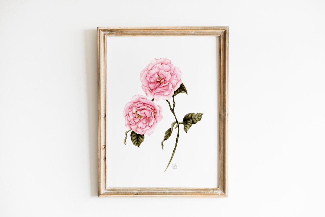 Pink Roses Watercolor Print, Spring Floral Art, Vintage Roses ...