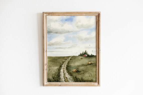 Country Road Landscape Print Watercolor Landscape Farmhouse - Etsy