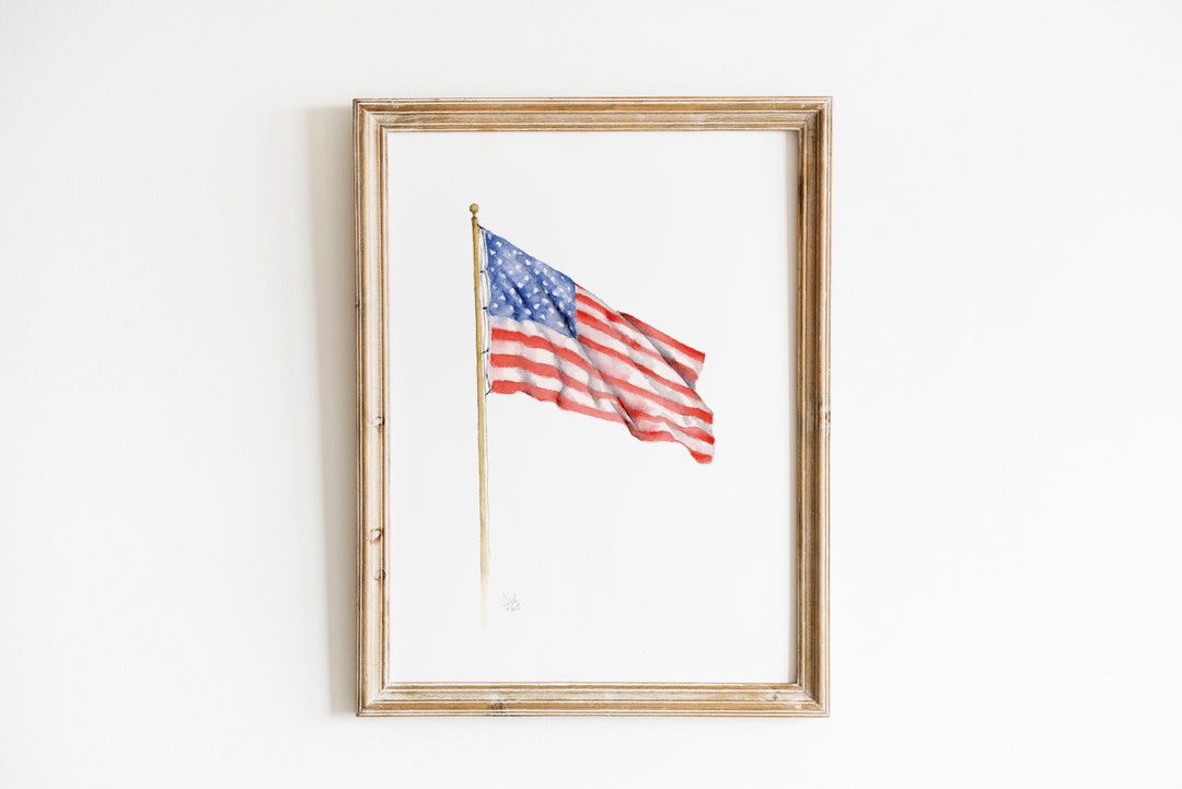 American Flag Watercolor, Fourth of July Art, USA, Patriotic ...