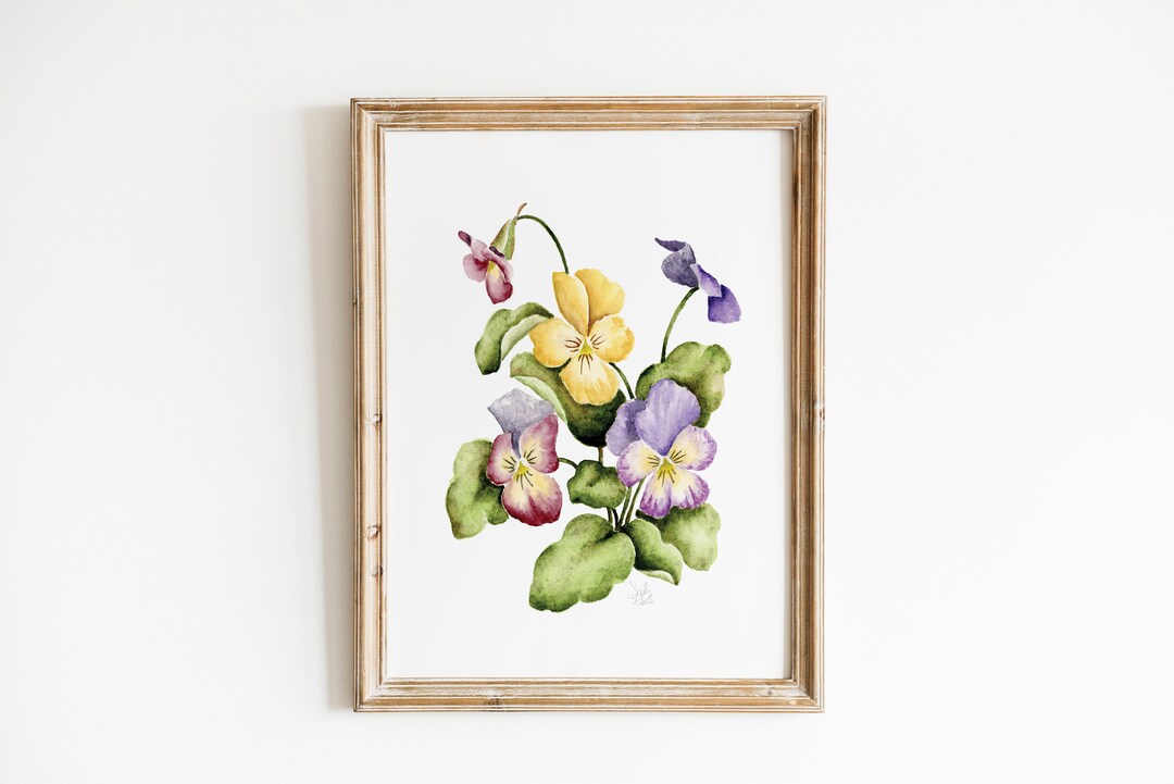Pansy Flower Watercolor Print, Vintage Botanical Wall Art, Spring ...