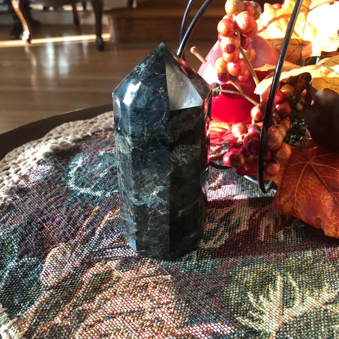 4.7" Black LARVIKITE Tower Polished Gemstone Obelisk Crystal Point From ...