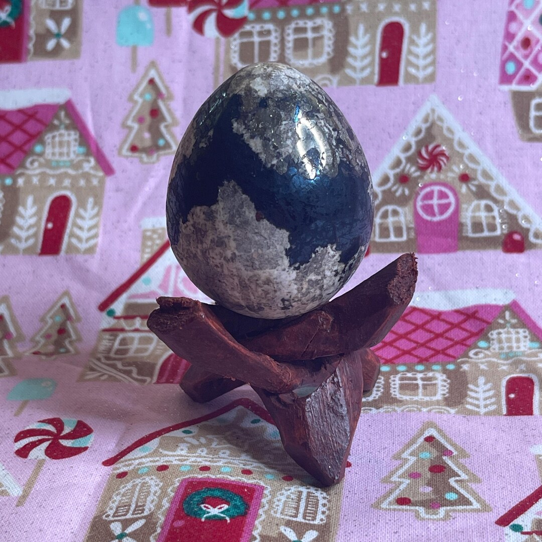 50mm Blue Rare COVELLITE & PYRITE Egg Gemstone Sphere From Peru/egg ...