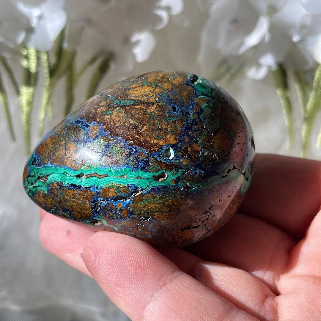 2.5 AZURITE & MALACHITE Gemstone Polished Palm Stone Healing Reiki From ...